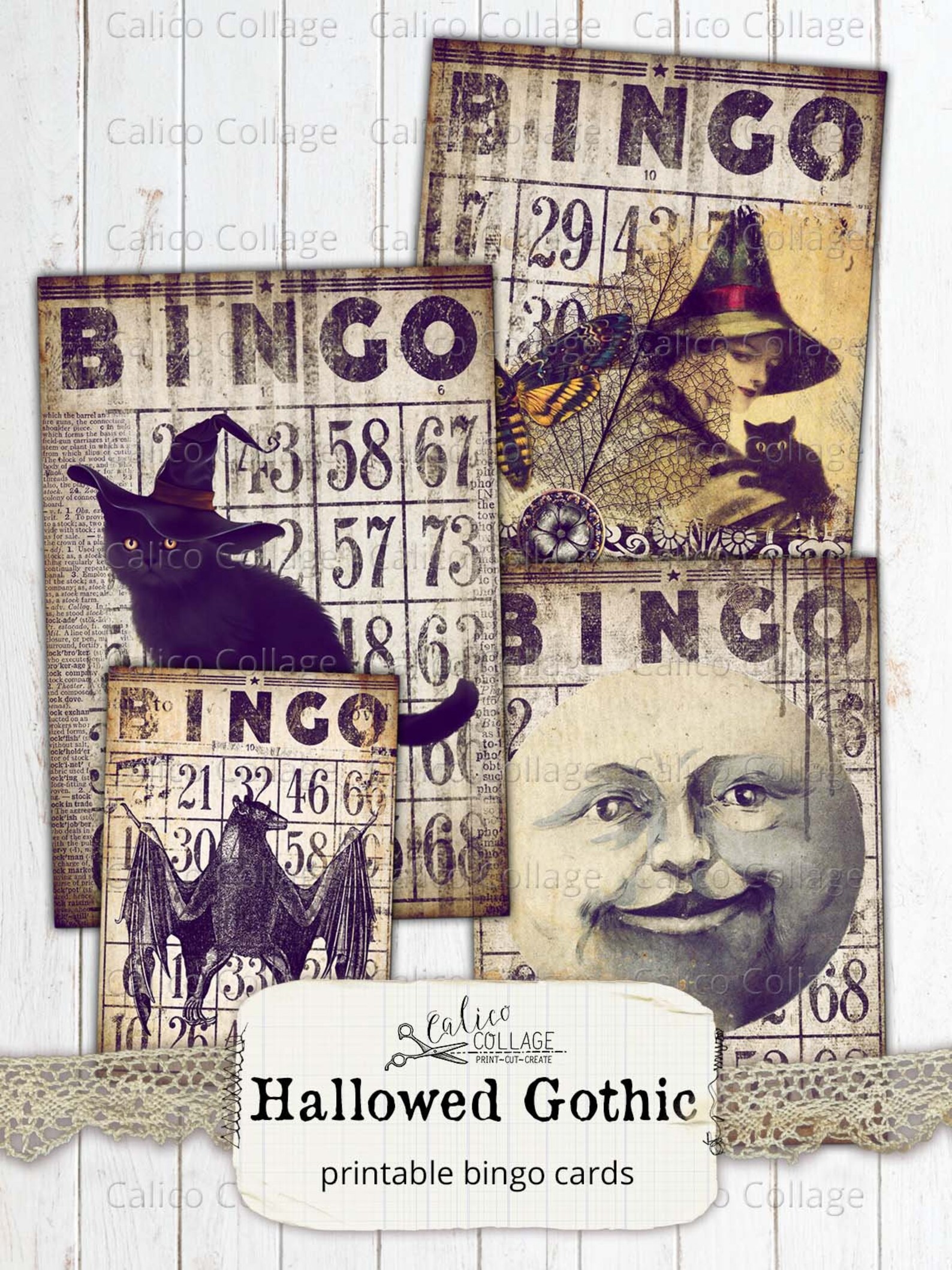Printable Halloween Bingo Cards, Junk Journal Ephemera Pack, Scrapbook ...