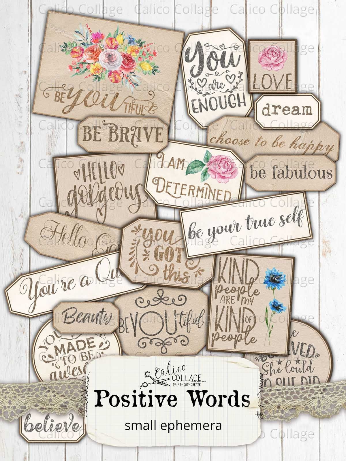 Printable Positive Sentiments Small Labels Ephemera Words - Etsy