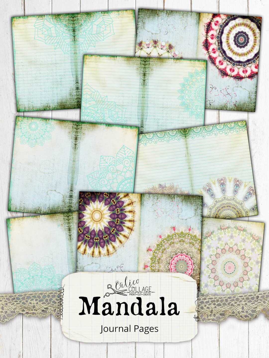 Mandala Junk Journal Journaling Pages, Journal Supplies, Shabby Grunge ...