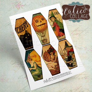 Printable Vintage Halloween Coffin Tags, Junk Journal, Halloween ...