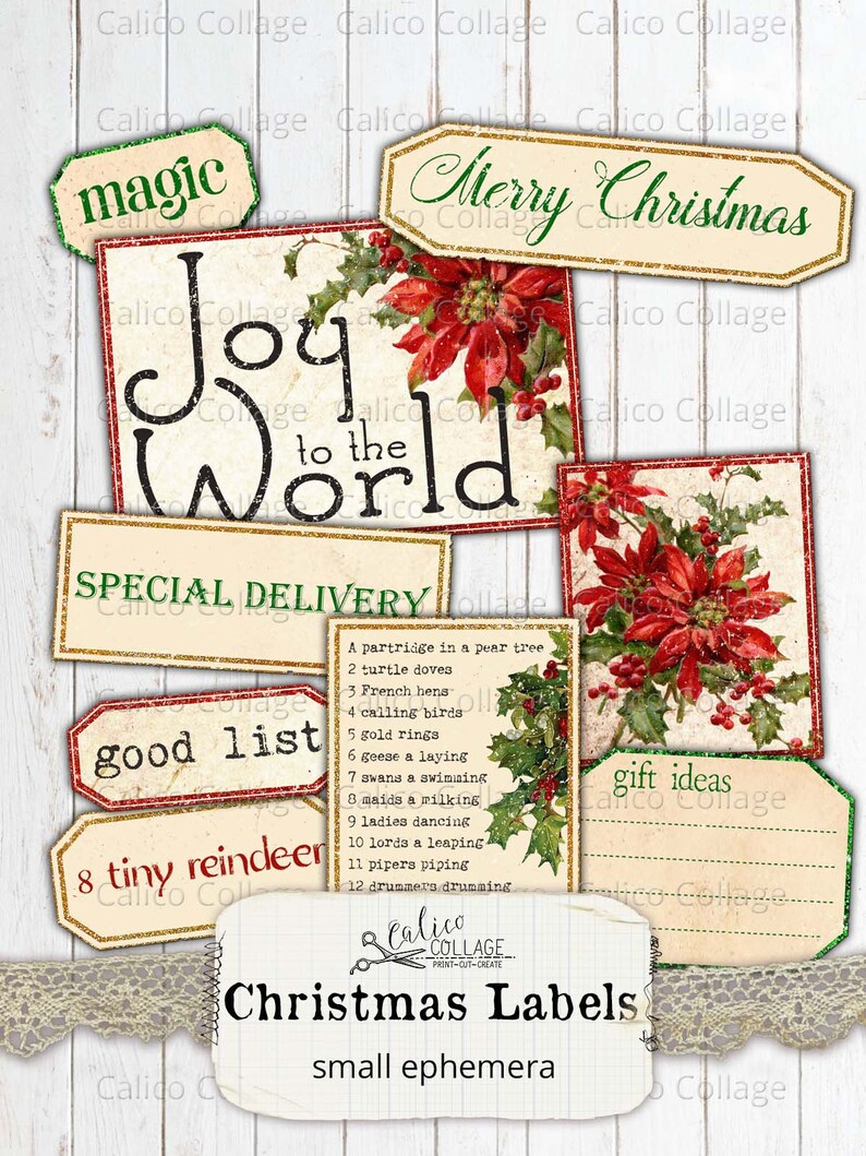 Fussy Cut Christmas Ephemera Labels Printable Vintage | Etsy