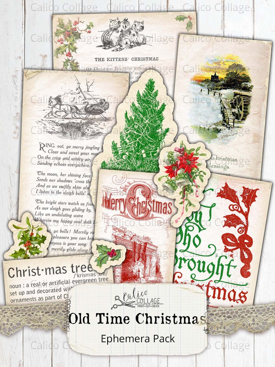 Junk Journal Christmas Ephemera Pack, Printable Vintage Holiday Kit ...