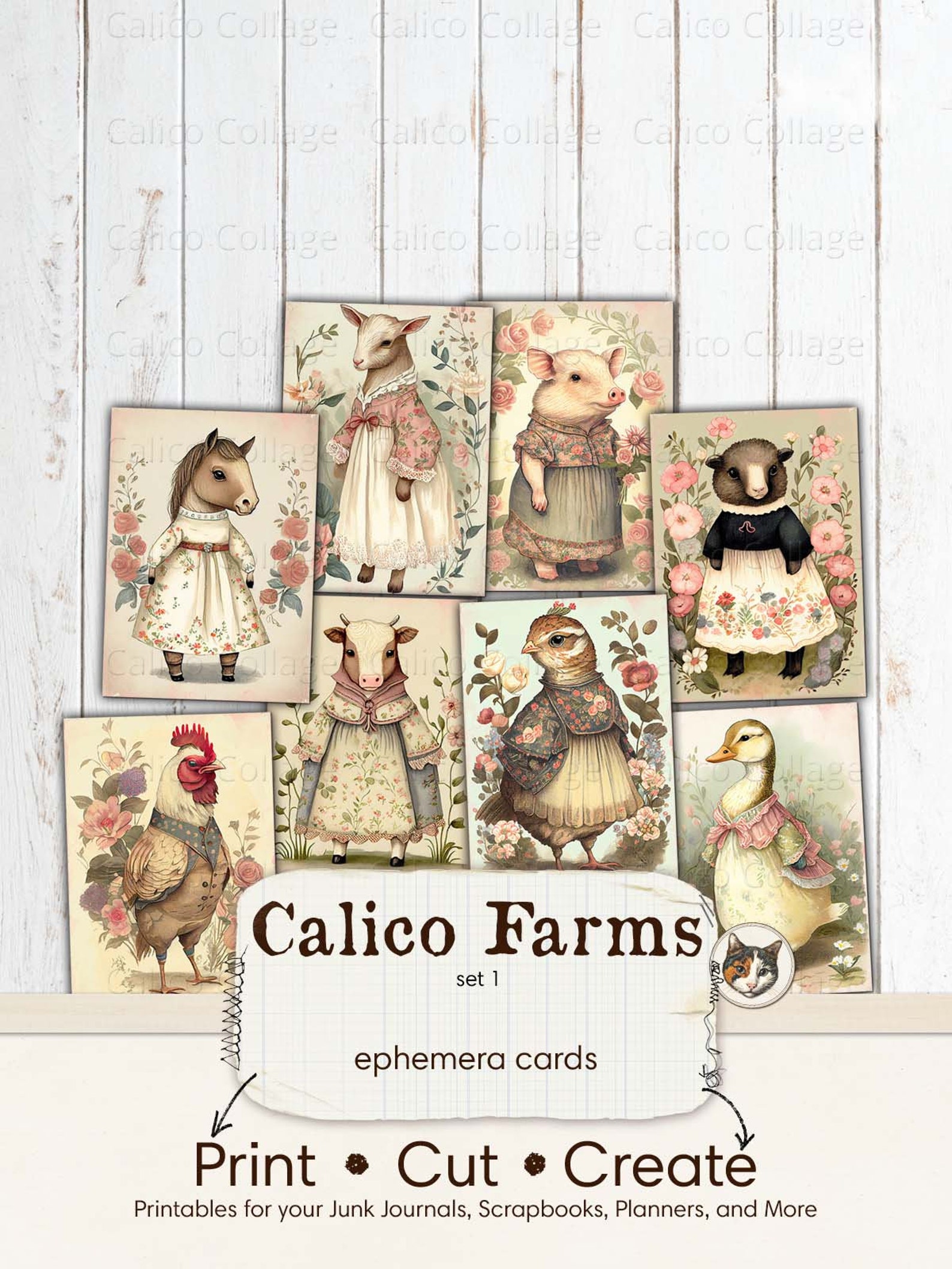 Primitive Farm Junk Journal Printable Ephemera Floral Calico - Etsy