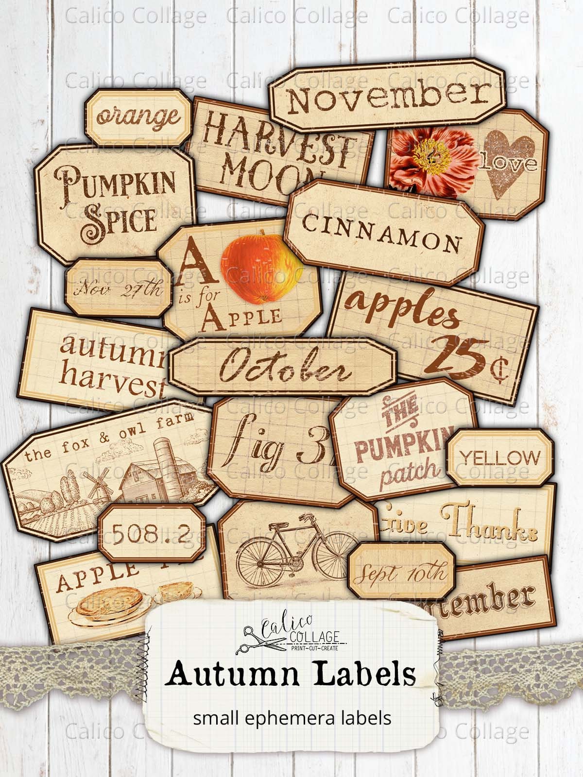 Fussy Cut Autumn Ephemera Labels Printable Vintage Ephemera - Etsy