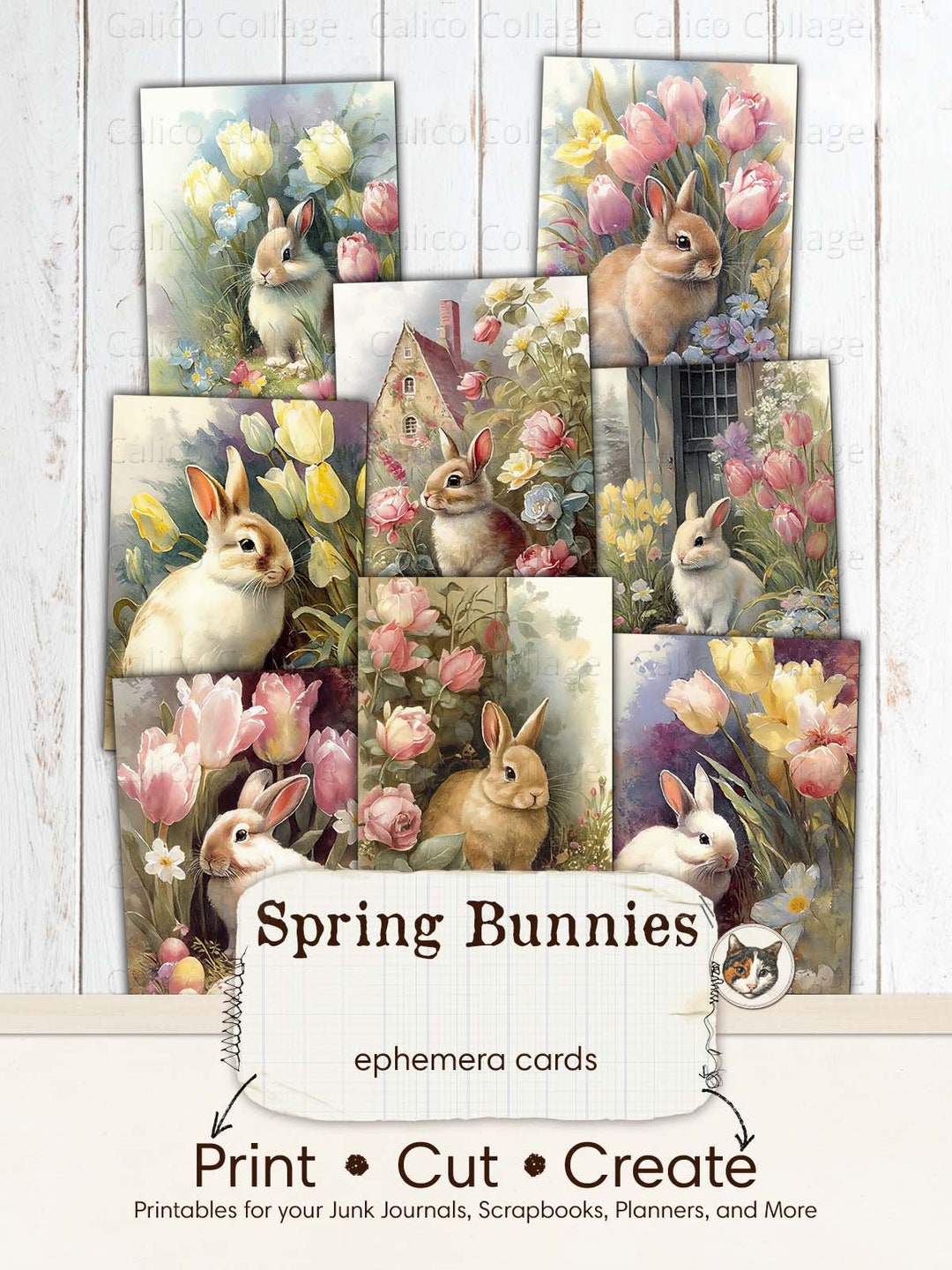 Easter Ephemera Cards, Junk Journal Kit, Printable Bunny Ephemera, Digital Spring Ephemera ...