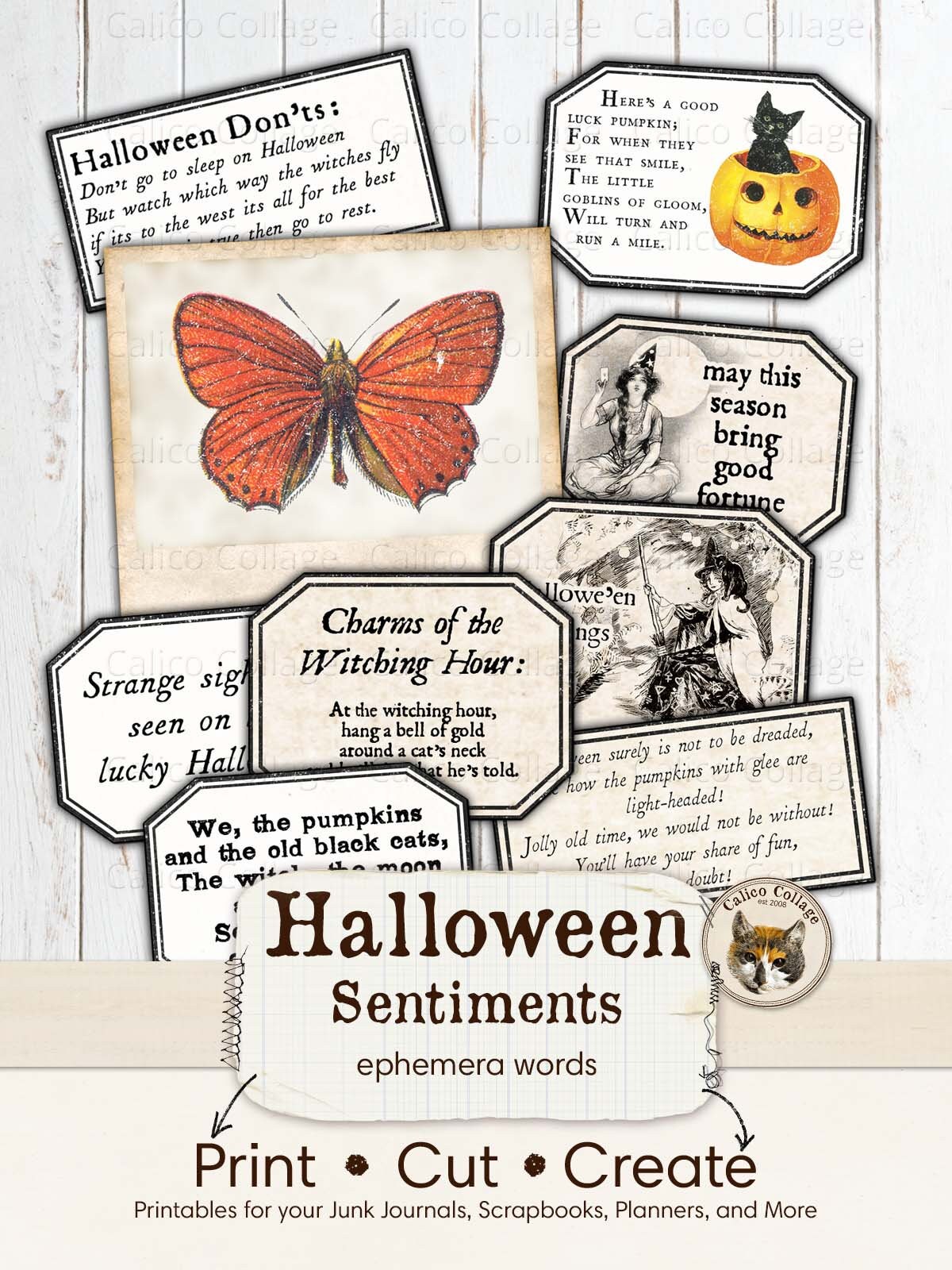 Halloween Sentiments Junk Journal Printable, Ephemera Words, Halloween ...