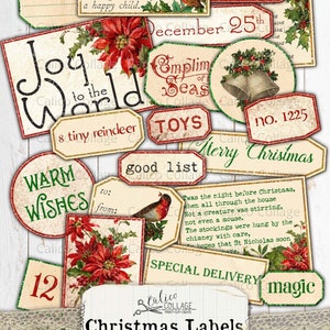 Fussy Cut Christmas Ephemera Labels, Printable Vintage Ephemera, Junk ...