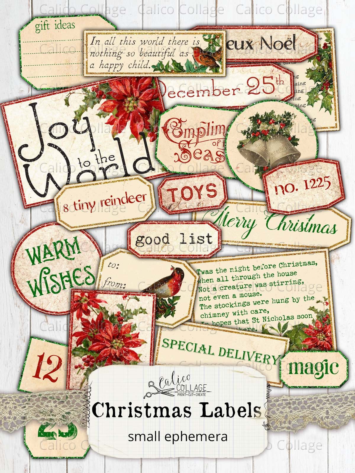 Fussy Cut Christmas Ephemera Labels Printable Vintage - Etsy