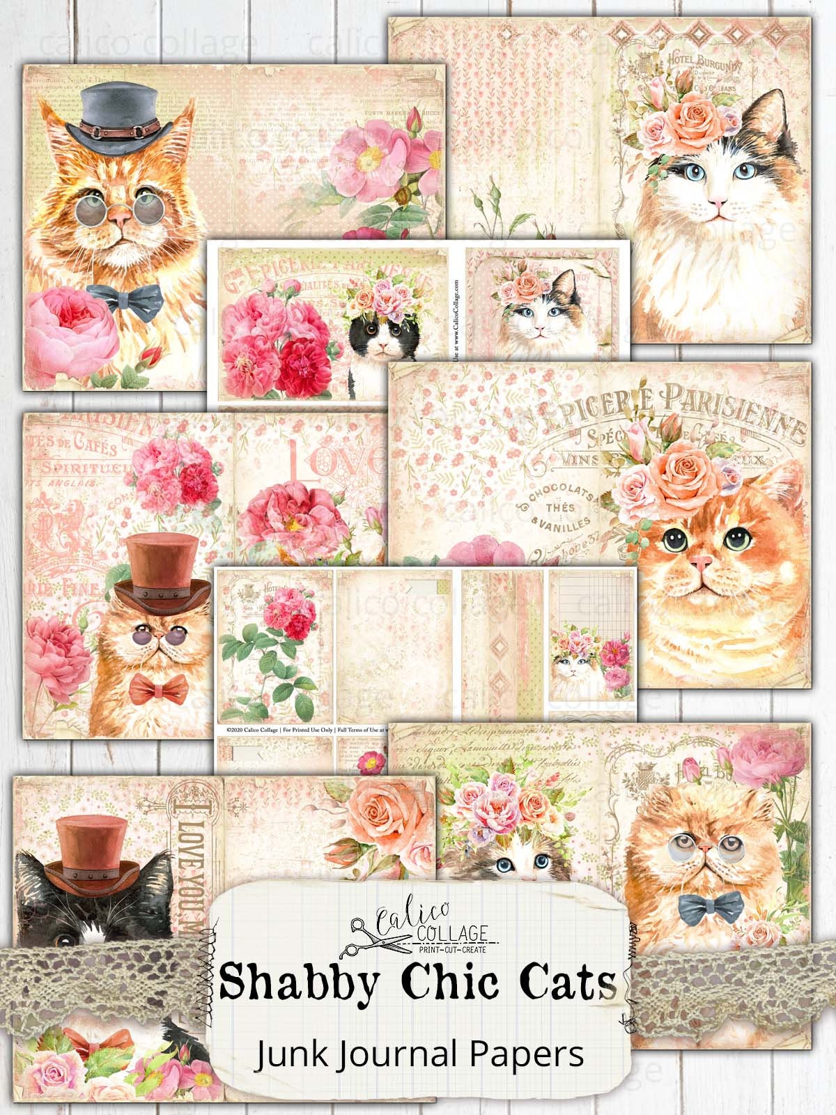 Shabby Chic Cats Rose Junk Journal Papers Journal Supplies - Etsy