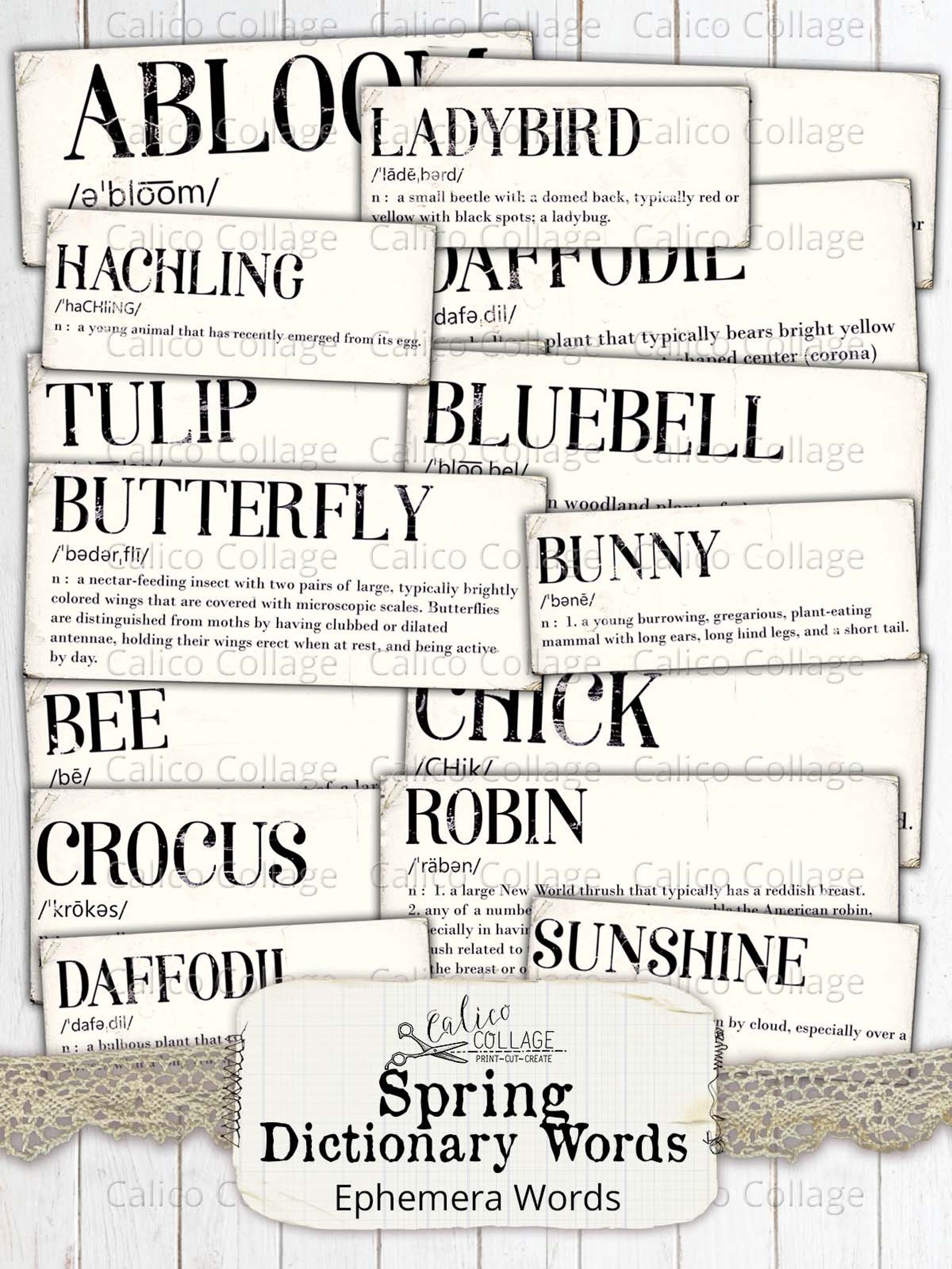 Spring Dictionary Definition Words, Junk Journal Supplies, Spring ...