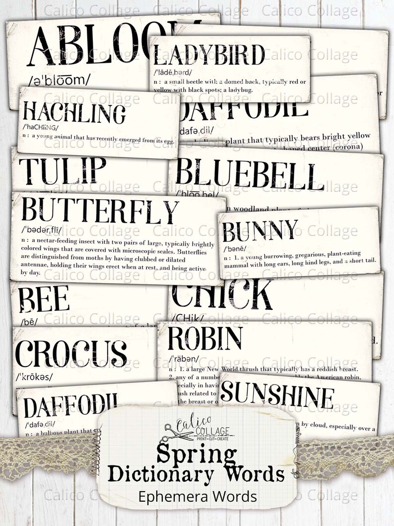 Spring Dictionary Definition Words, Junk Journal Supplies, Spring ...