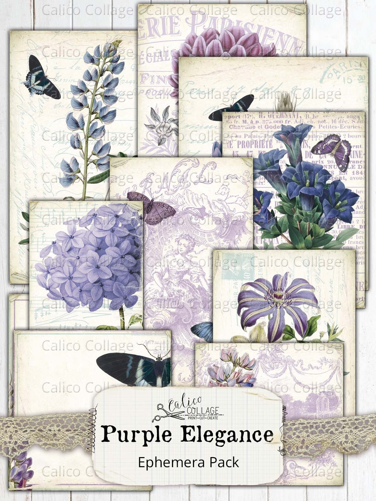 Printable Lavender Flower Ephemera Pack, Vintage Junk Journal Supplies ...