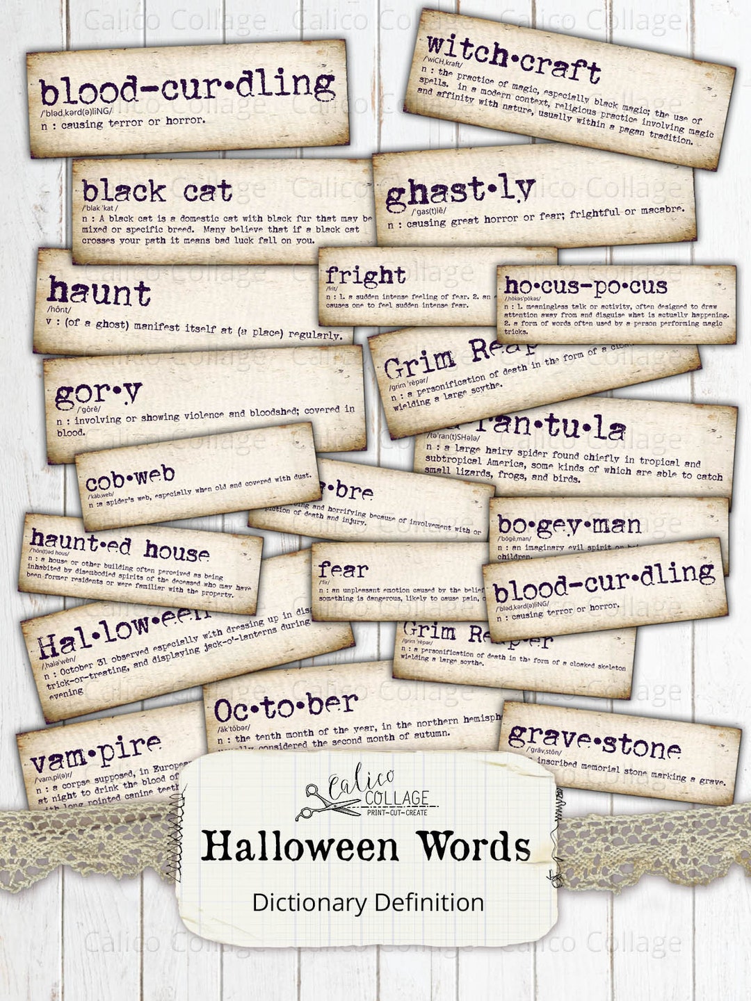Halloween Dictionary Words, Junk Journal Printable, Halloween Ephemera ...