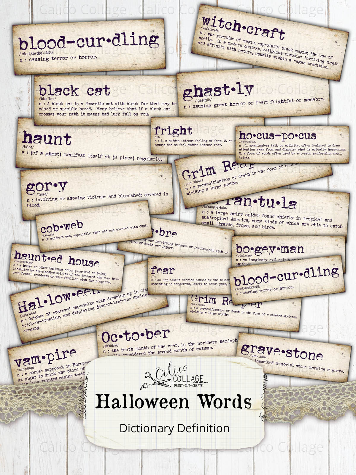Halloween Dictionary Words, Junk Journal Printable, Halloween Ephemera ...