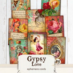 Bohemian Junk Journal Printable, Gypsy Love Ephemera Cards, Vintage ...