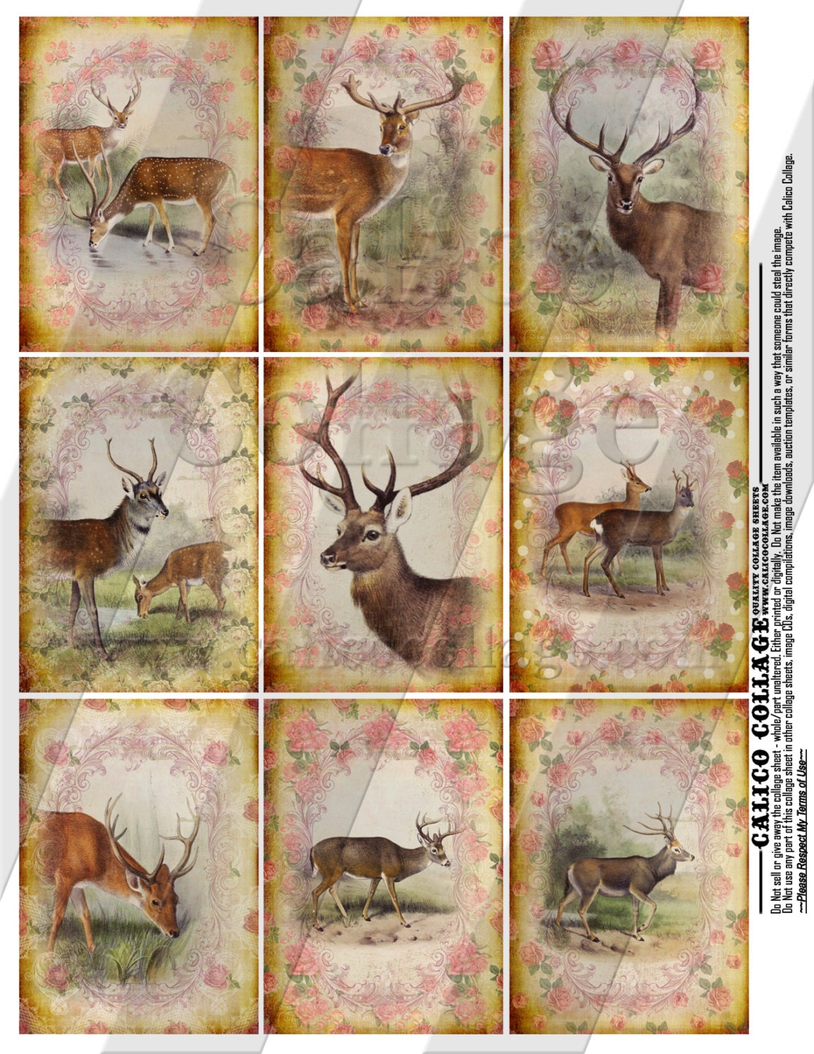 Vintage Deer Printable Junk Journal Ephemera Cards Bullet | Etsy