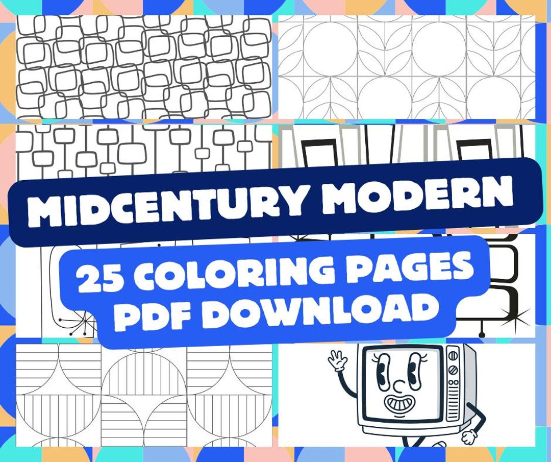 Mid Century Modern Coloring Book Pages 25 Sheets Digital Prints Instant PDF Download - Etsy