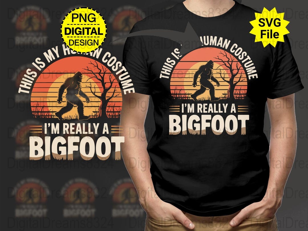 Funny Bigfoot Halloween Digital Design, Human Costume Graphic ...
