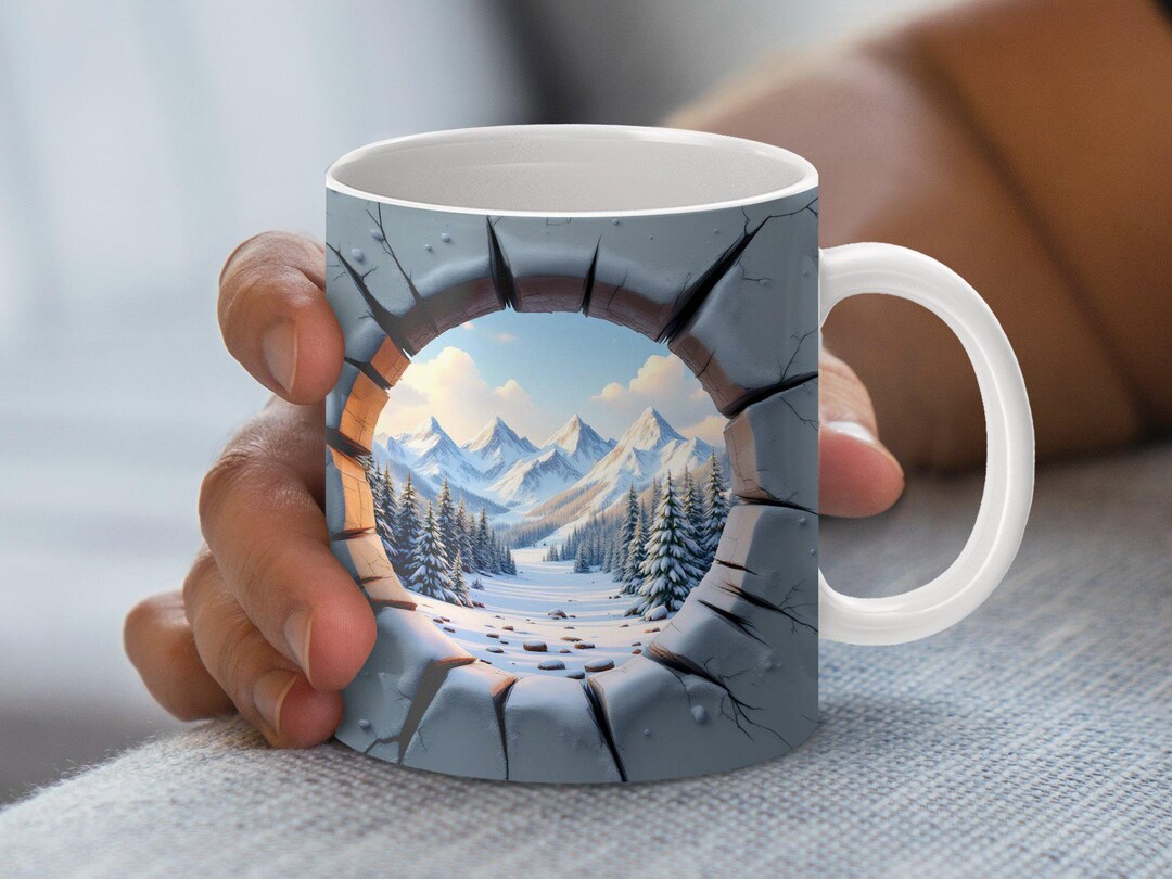 3D Stunning Winter Mountain Landscape Mug Wrap Design for Ceramics ...
