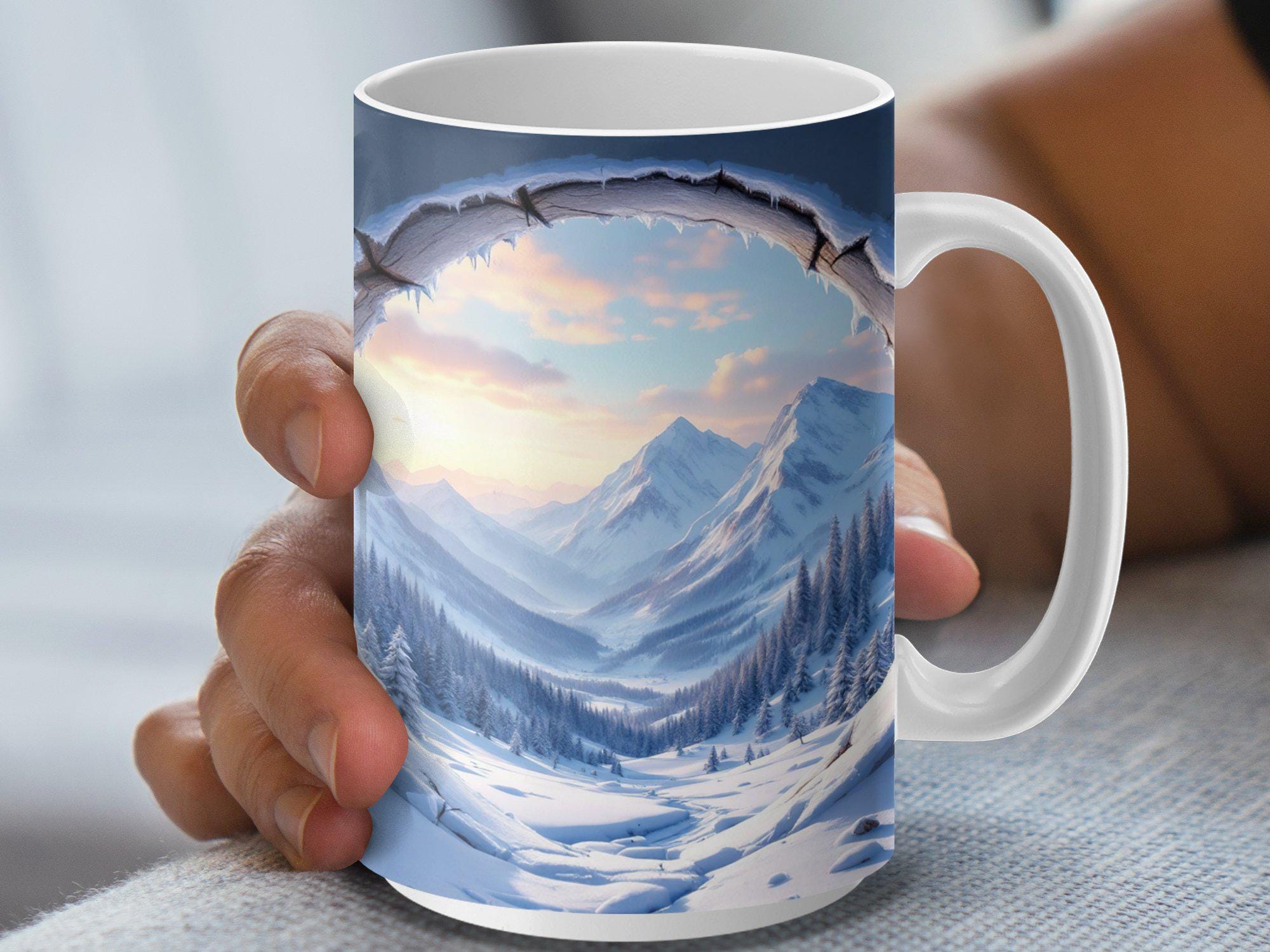 3D Winter Mountain Scene Mug Wrap, Snowy Mountain Mug Design, Scenic ...