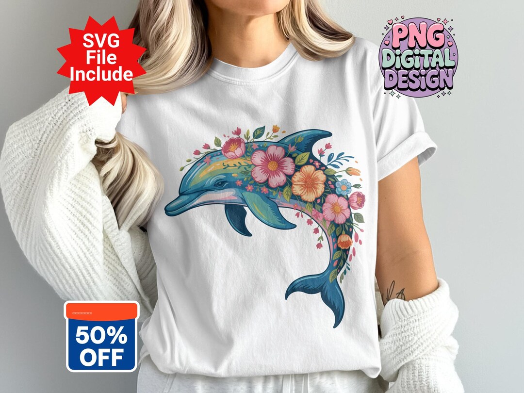 Floral Dolphin PNG, Dolphin Clipart, Ocean Png, Flower Dolphin, Boho ...
