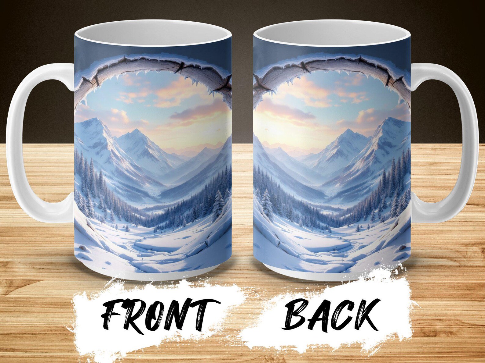 3D Winter Mountain Scene Mug Wrap, Snowy Mountain Mug Design, Scenic ...