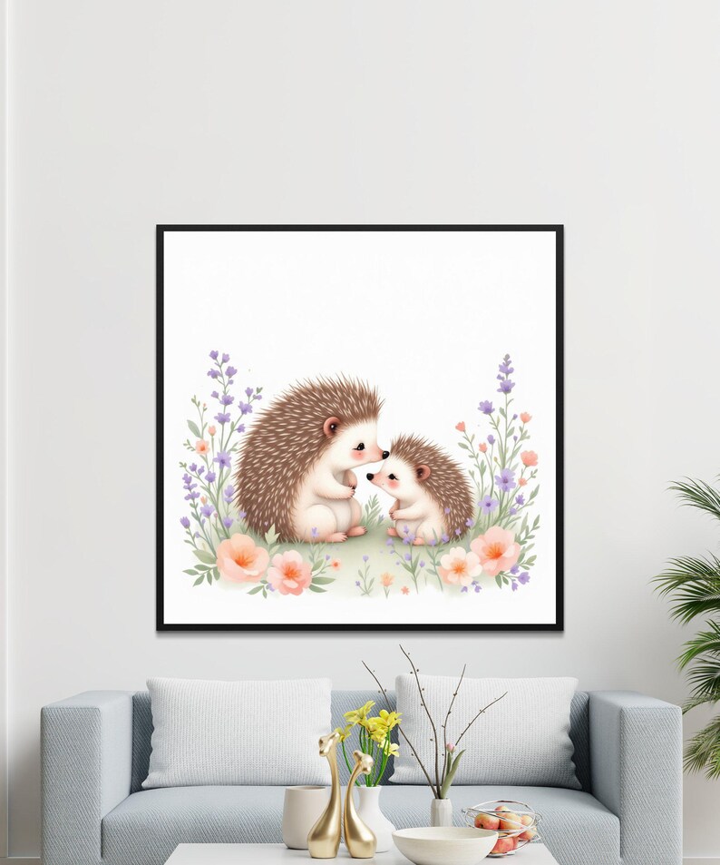 Cute Hedgehog Family Wall Art Print, Watercolor Hedgehogs Digital ...