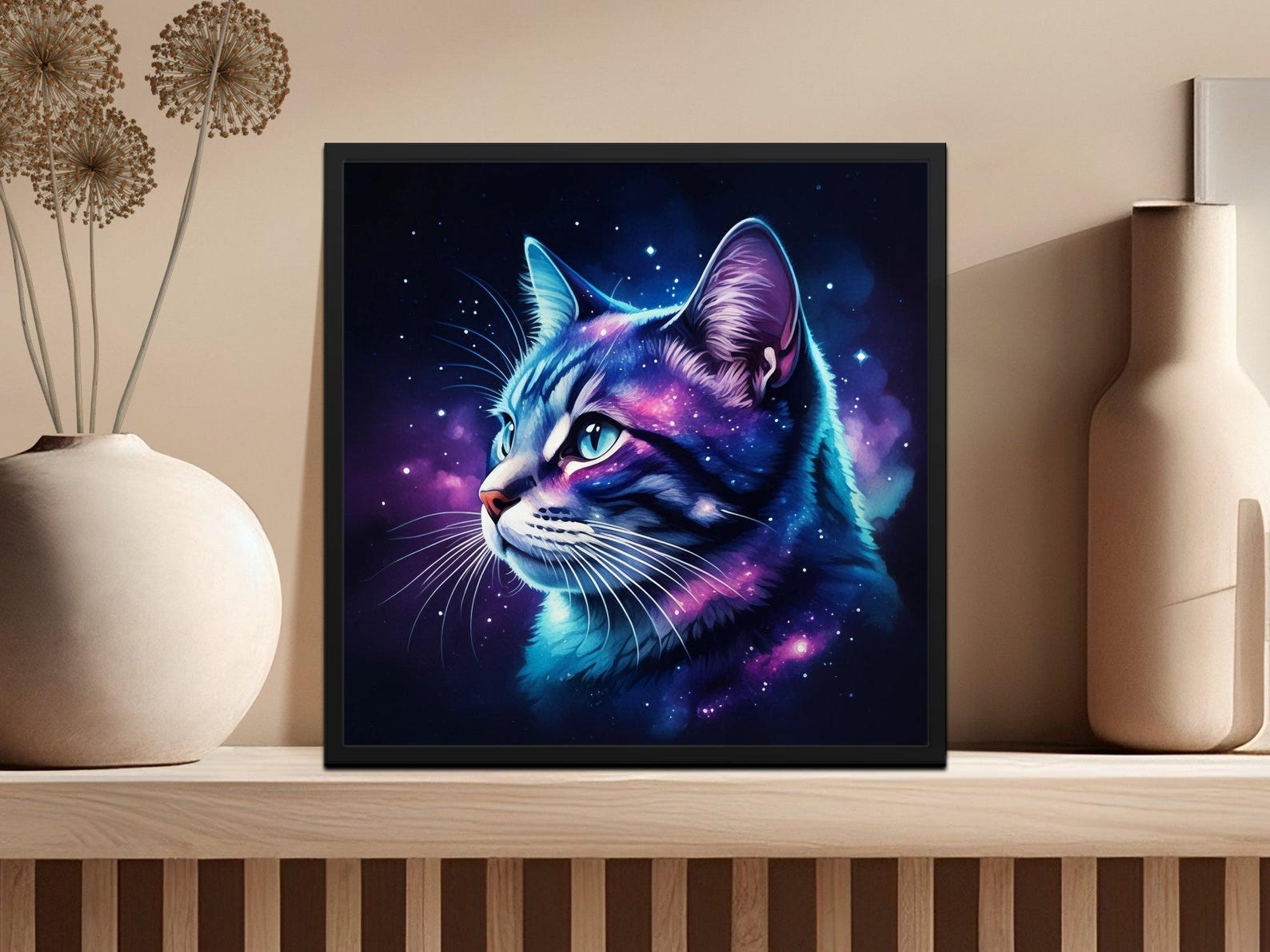 Cat Wall Art Print, Space Cat Digital Art, Cosmic Cat Decor, Animal Art ...