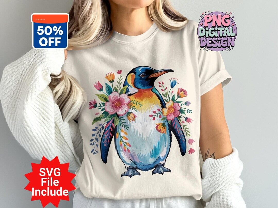 Floral Penguin PNG, Penguin Clipart, Flower Png, Cute Penguin, Boho ...