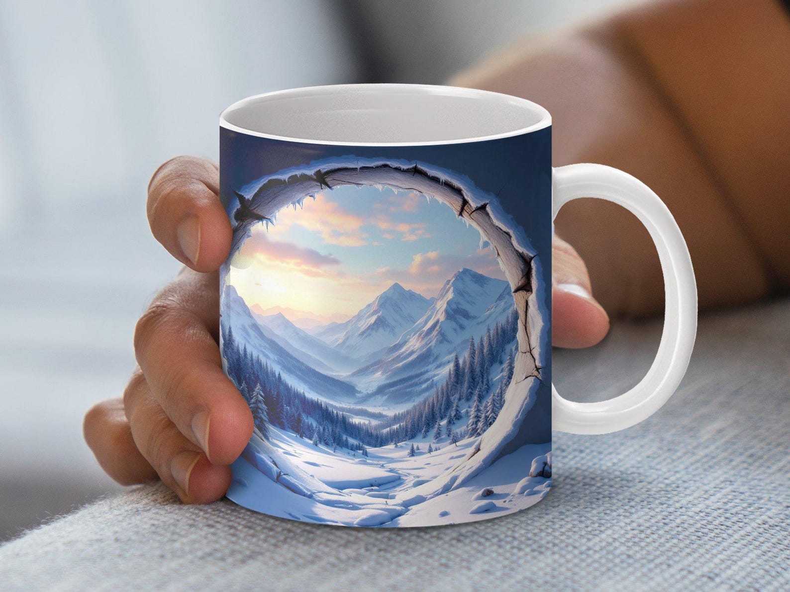 3D Winter Mountain Scene Mug Wrap, Snowy Mountain Mug Design, Scenic ...