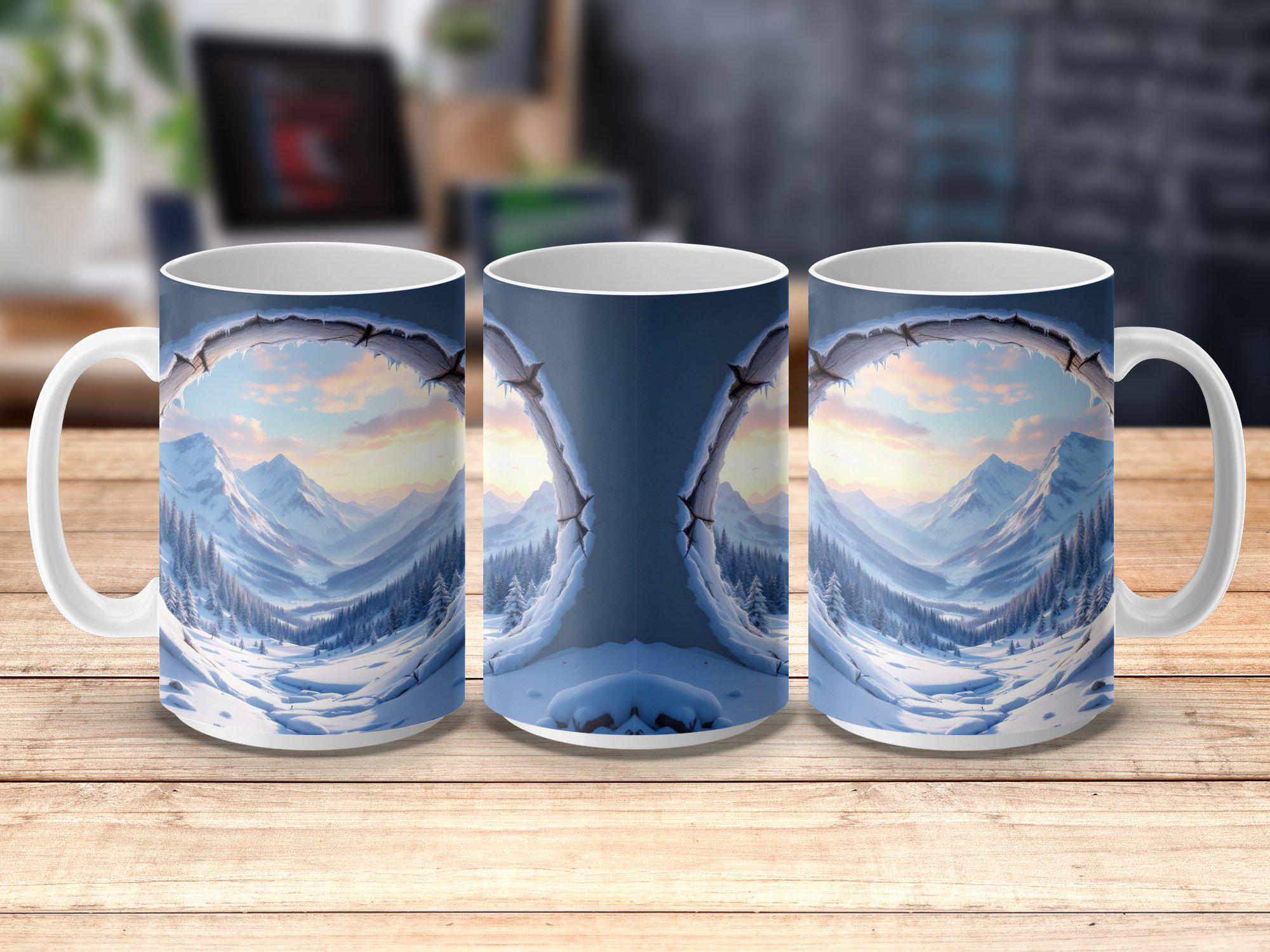 3D Winter Mountain Scene Mug Wrap, Snowy Mountain Mug Design, Scenic ...