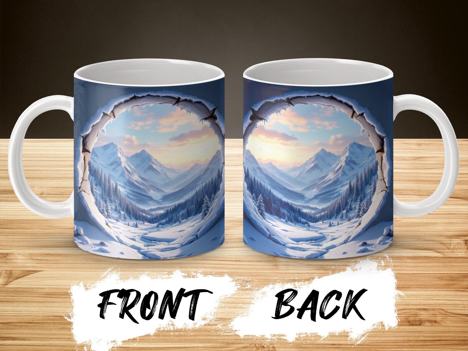 3D Winter Mountain Scene Mug Wrap, Snowy Mountain Mug Design, Scenic ...