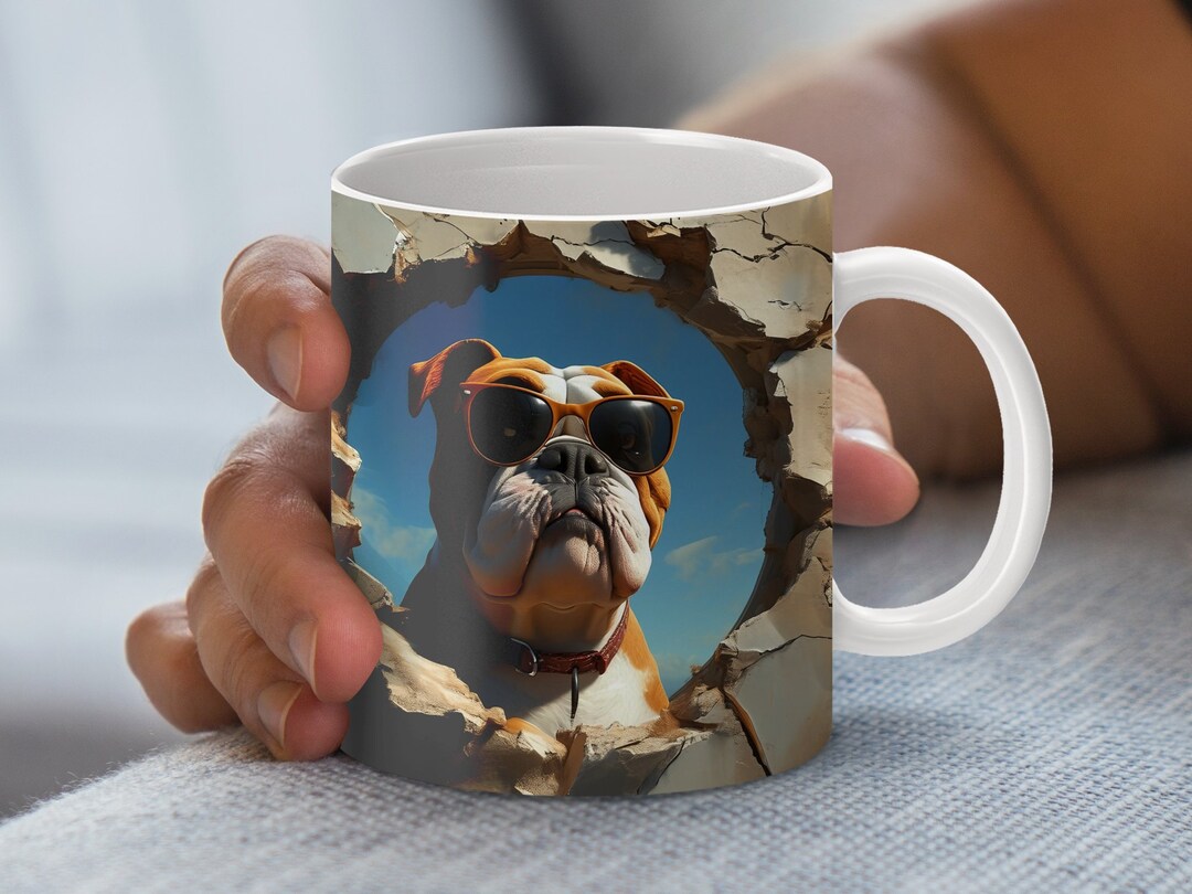 3D Bulldog Wearing Sunglasses Mug Wrap, Cool Dog Mug Design, Funny Dog ...