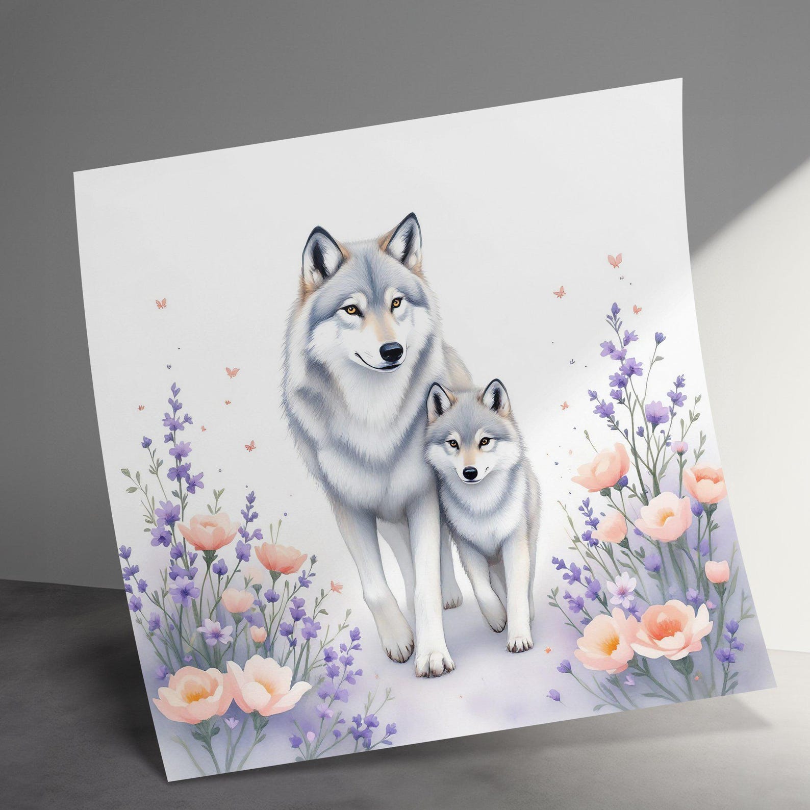 Wolf and Pup Wall Art Print, Digital Download Watercolor Wolf Print ...
