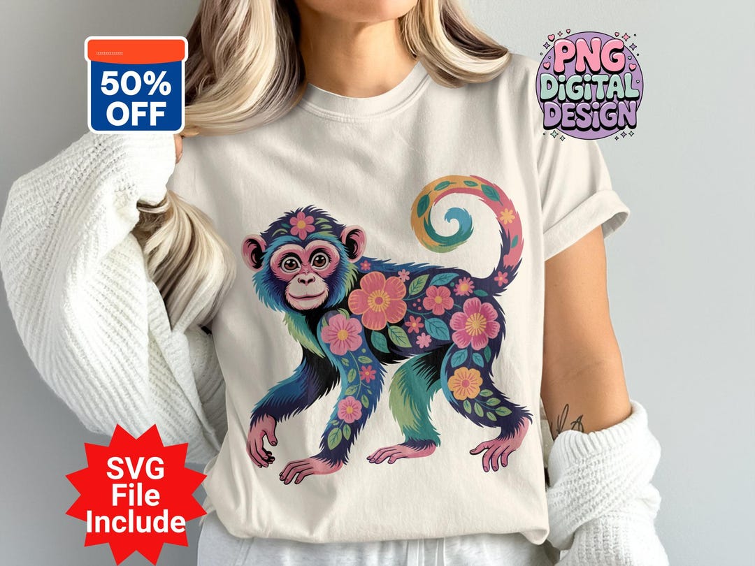 Floral Monkey Png, Monkey Clipart, Boho Monkey, Flower Monkey ...