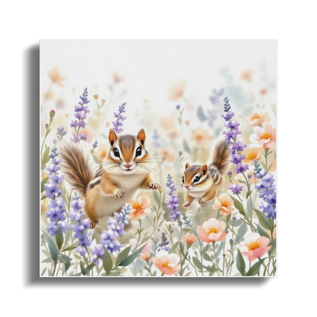 Cute Chipmunk Wall Art Prints, Adorable Chipmunks in Flower Garden, Digital Download Animal ...