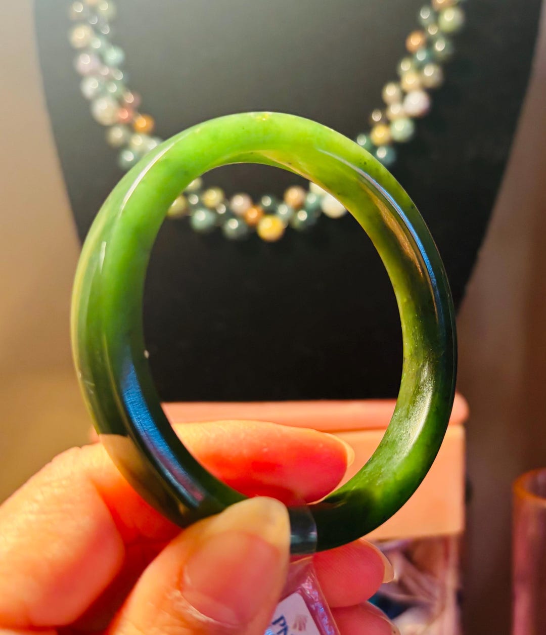 57mm Natural Nephrite Jade Bangle Bracelet , PNJ Certificate 111280 No ...