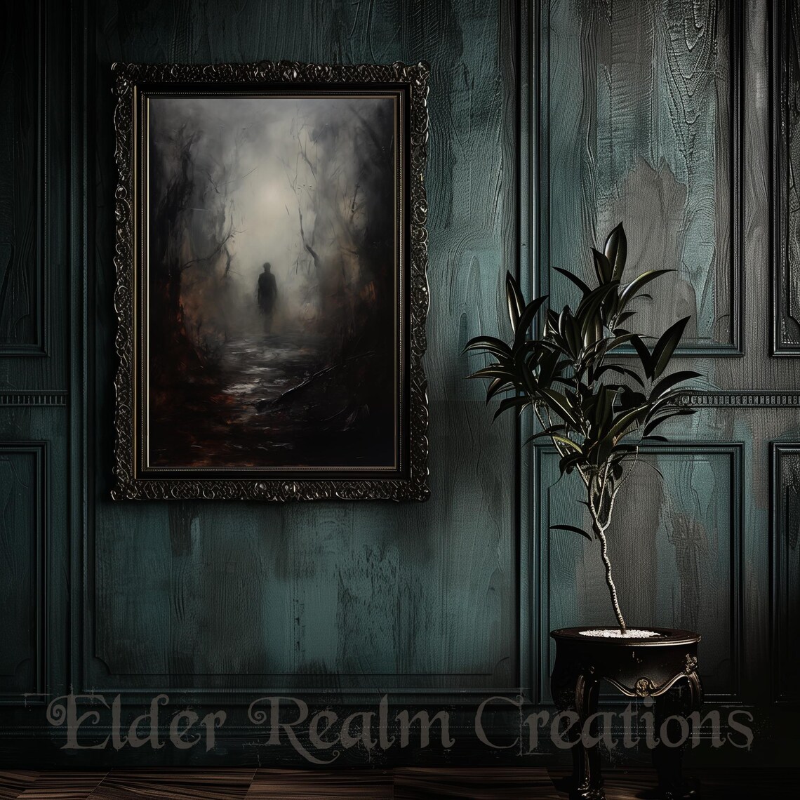 Misty Figure Digital Art for Download. Scary Misty Forest. Mysterious ...