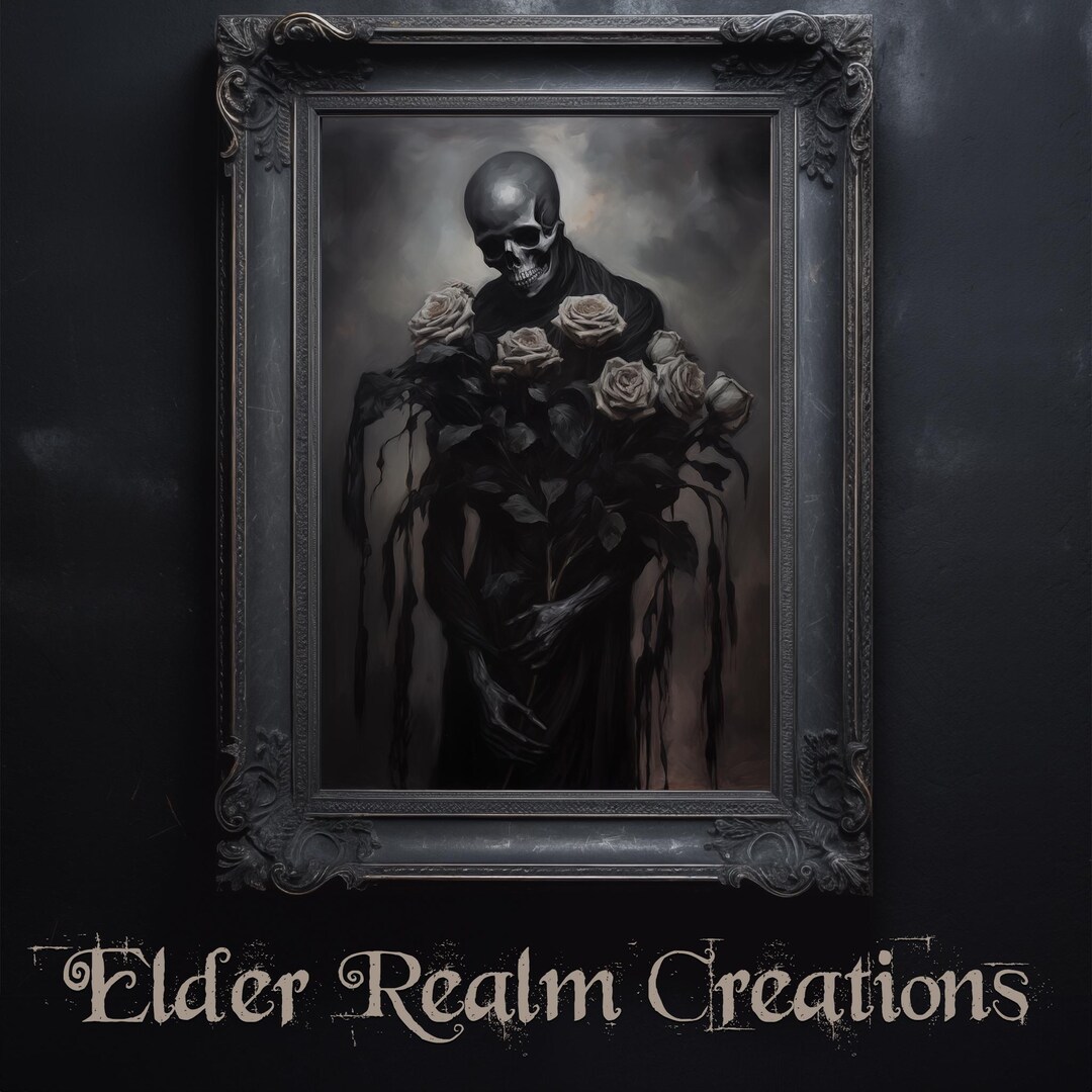 Dead Memories Digital Art for Download. Skeleton With White Roses ...