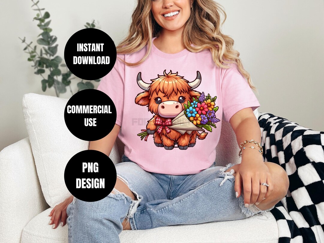 Flower Cow Png, Flower Bouquet Png, Highland Cow Png, Digital Download ...