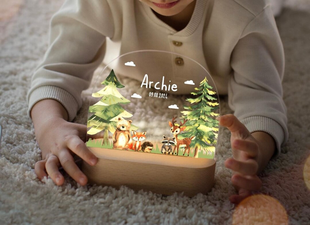 Personalised LED Animal Lamp, Kids Night Light Gift, Safari Jungle ...