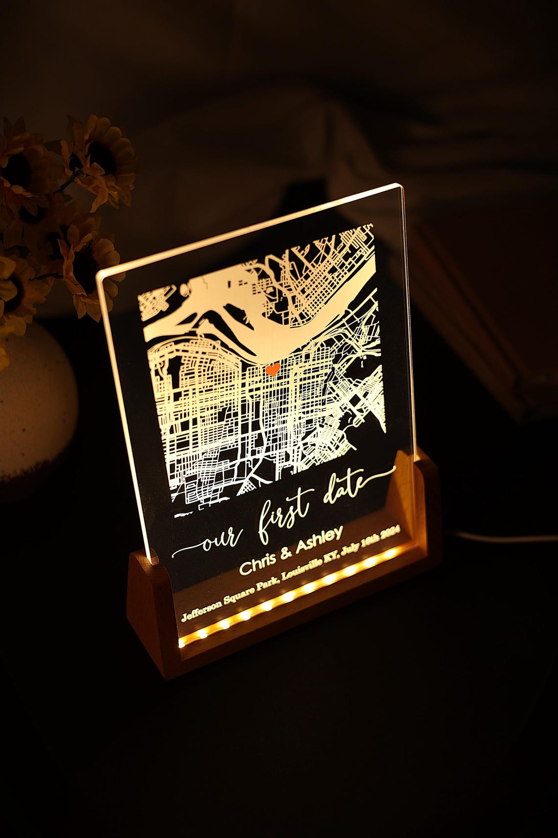 Personalized Our First Date Map Night Light, Custom Map Print Acrylic ...