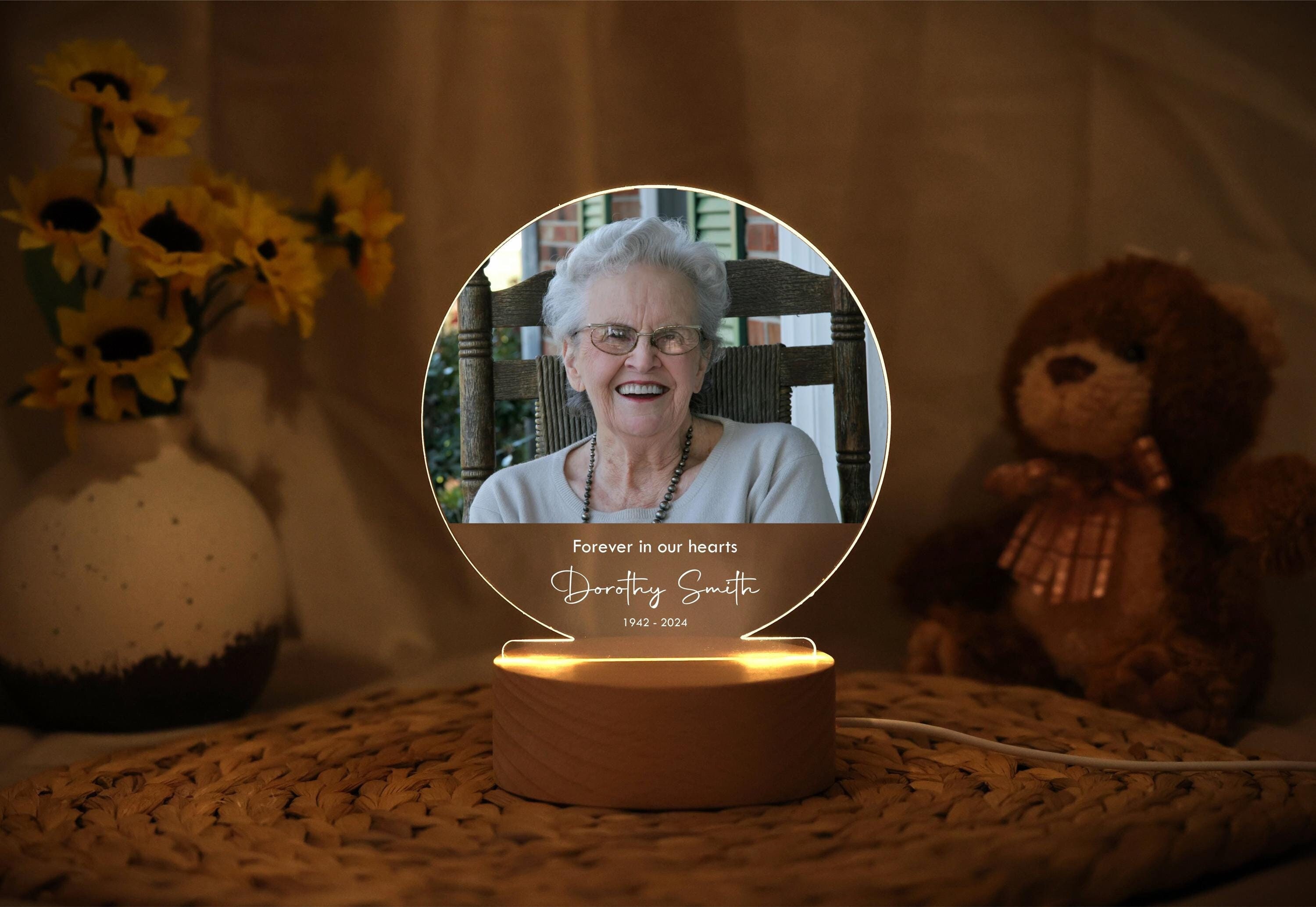 Personalized Memorial Photo Night Light, Beechwood Base - Etsy