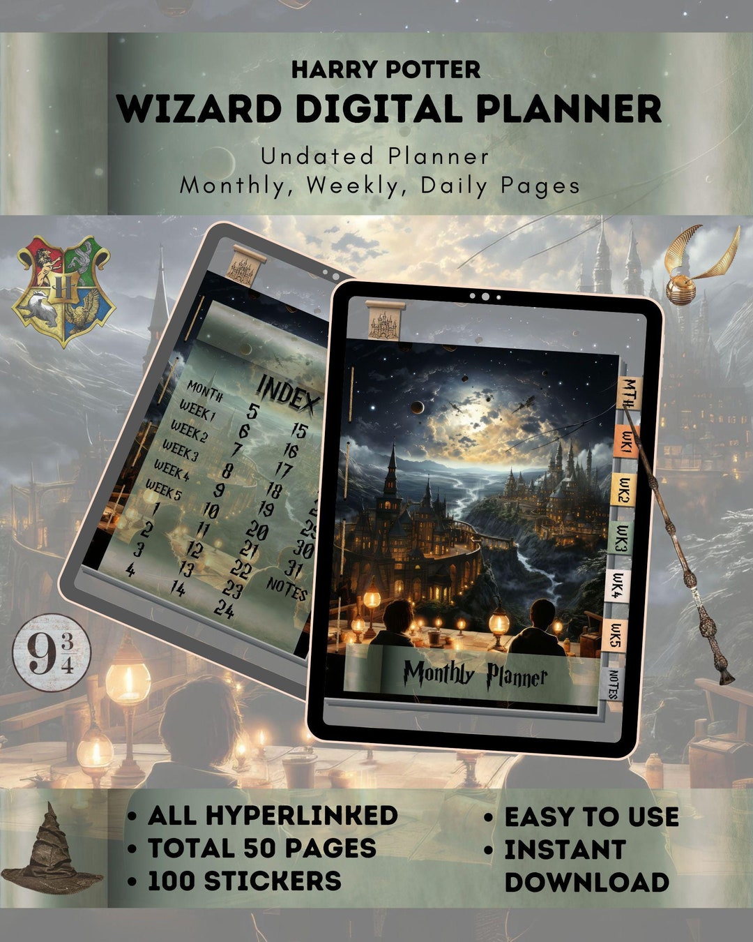 Wizard Digital Planner: Harry Potter Theme, Undated (PDF) - Etsy