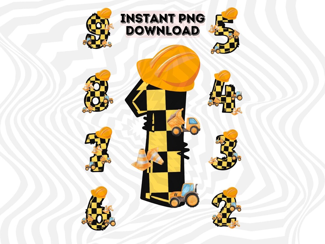 Construction Number PNG Set 1-9, Checkered Kids Birthday Party Theme ...