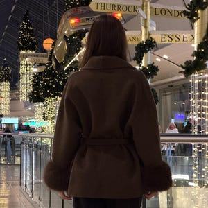 Wool Wrap Winter Coat With Belt and Faux Fur Cuffs, Elegant Midi Jacket ...