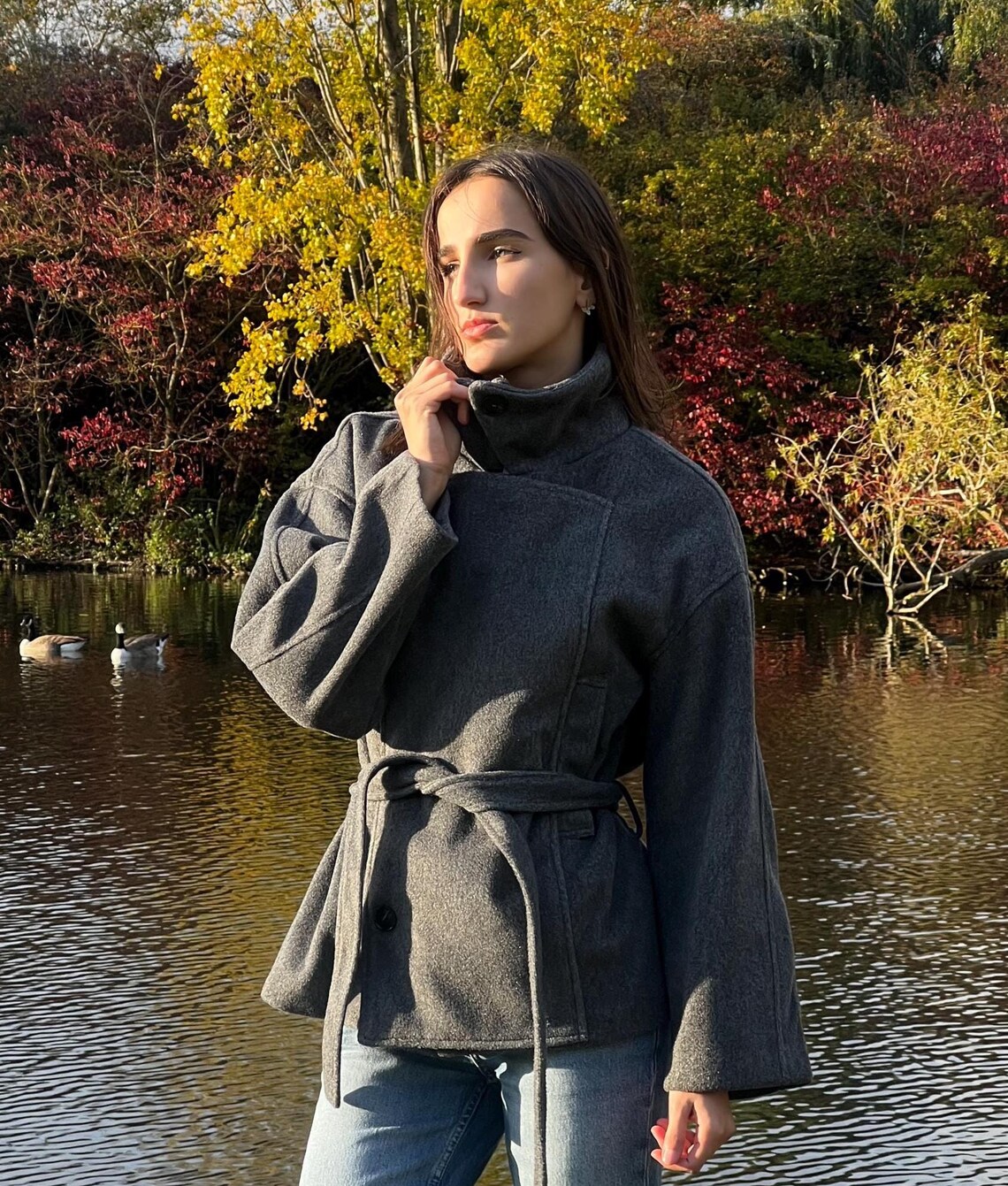 Elegant High Neck Belted Coat – Winter Jacket, Drop Shoulder Coat - Etsy