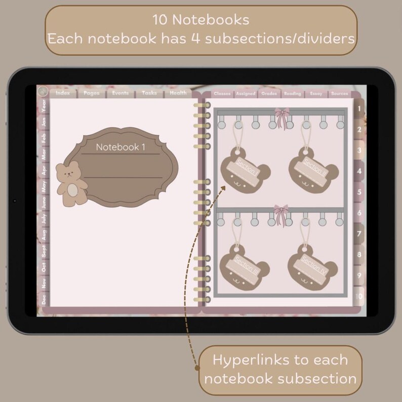 Cute Teddy Bear Themed Digital Academic Planner | Hyperlinked Goodnotes ...