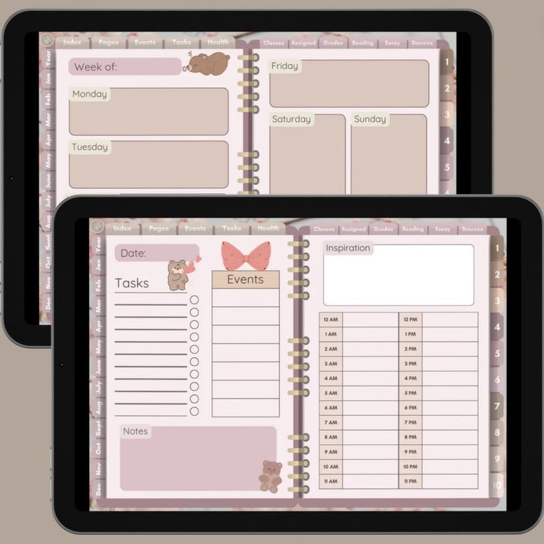 Cute Teddy Bear Themed Digital Academic Planner | Hyperlinked Goodnotes ...