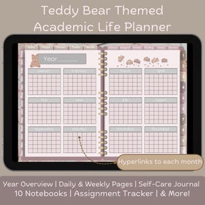 Cute Teddy Bear Themed Digital Academic Planner | Hyperlinked Goodnotes ...